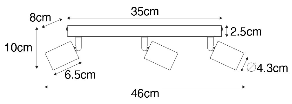 Moderní bodové svítidlo černé obdélníkové 3-světlo - Facil