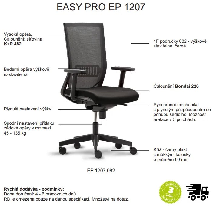 Kancelářská ergonomická židle RIM EASY PRO EP 1207 – látka, černá