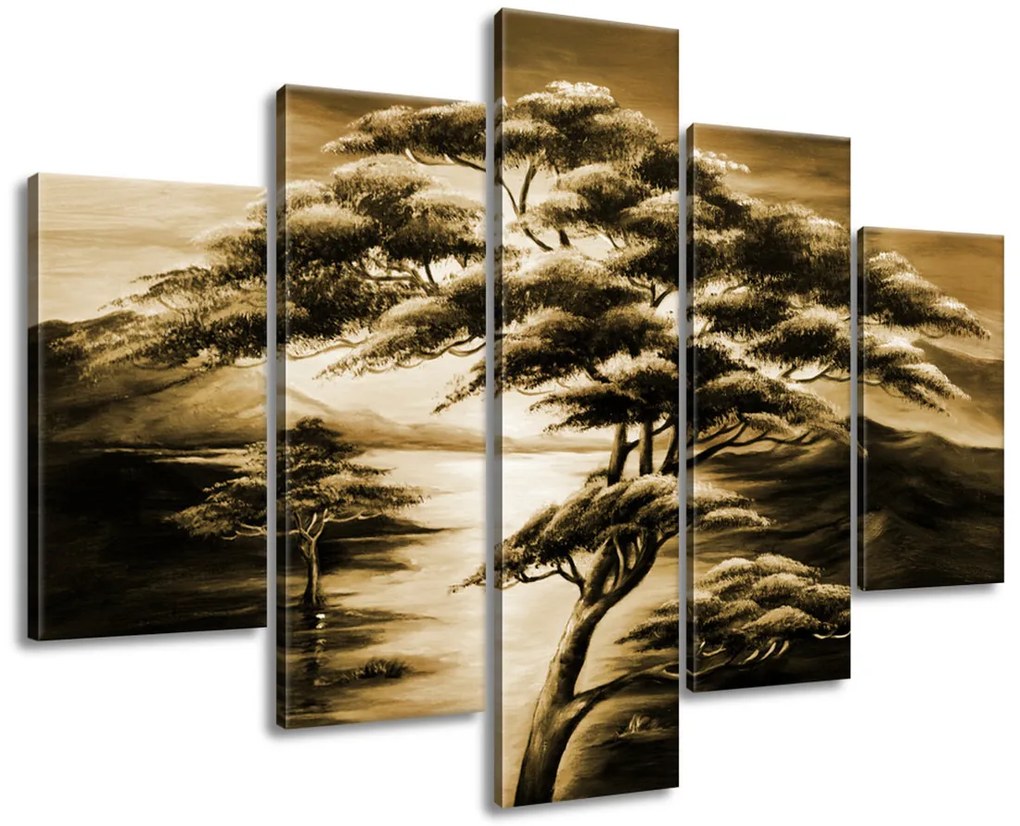 Gario Ručně malovaný obraz Silné stromy - 5 dílný Rozměry: 100 x 70 cm