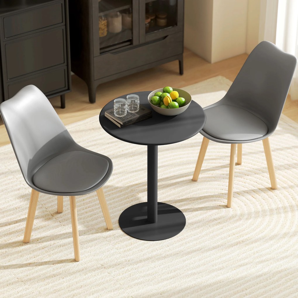 HOMCOM Jídelní stůl, Kulatý stůl pro 2 osoby, Moderní jídelní stůl do obývacího pokoje a zahrady, Ocel, Ø60 x 72 cm, Černý