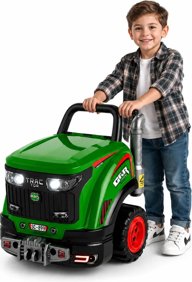 LEAN Toys Traktor na natahování – Malý kutil, světla, zvuky, vodní pára