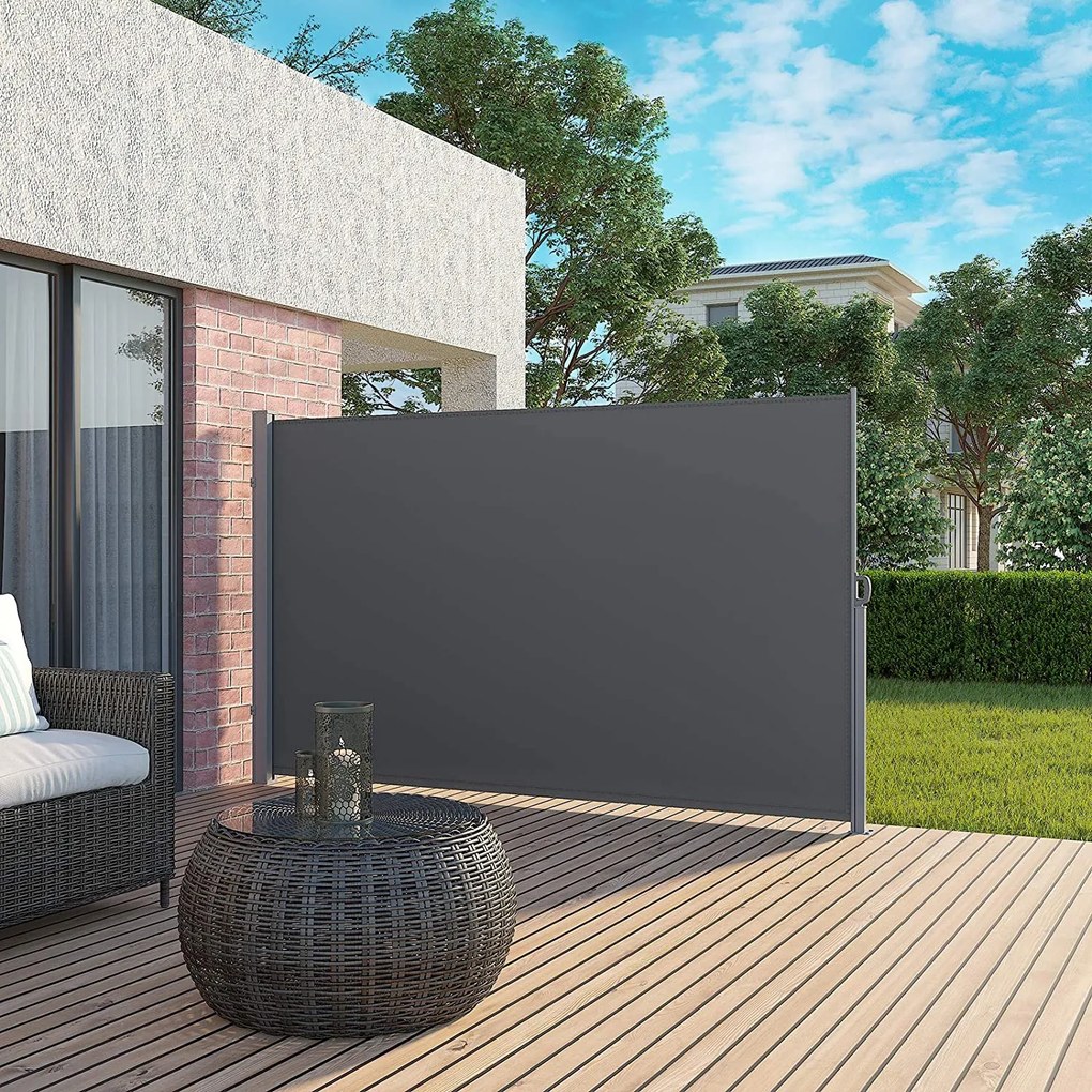 Boční sluneční clona, vysouvací venkovní sluneční clona, 180x300 cm (v x š), kouřově šedá