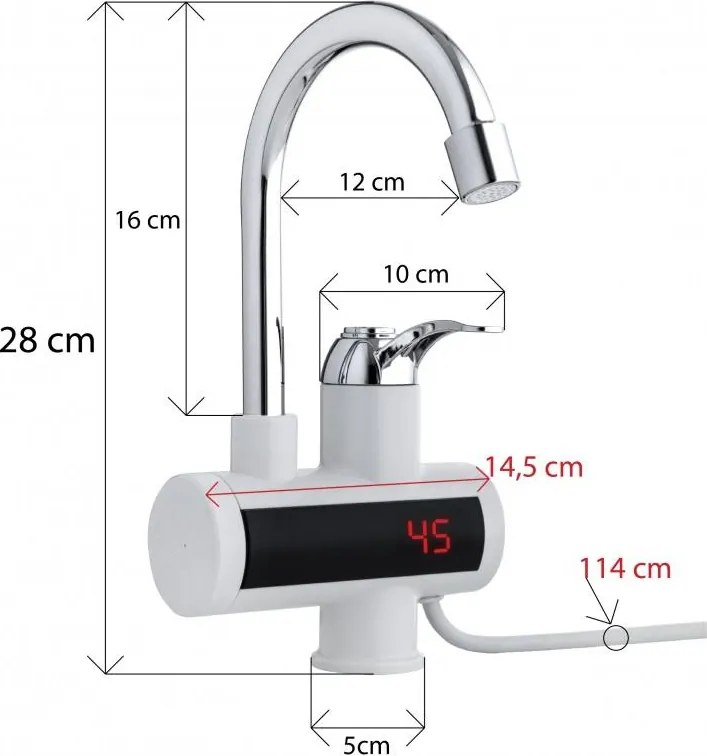 Erga Hiteo, LCD elektrický průtokový okamžitý ohřívač vody 3600W, chromová-bílá, ERG-YKA-BZ.HITEO