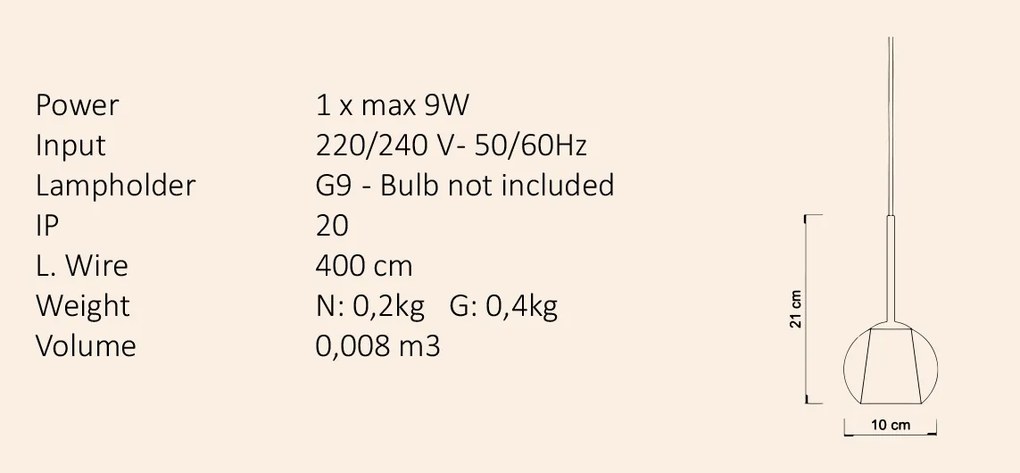 Sikrea Závěsné svítidlo EMY Ø10 cm, 1xG9 Barva skla: Měděná, Barva montury: Matná bílá, Typ montury: Přisazená s válcovou průchodkou