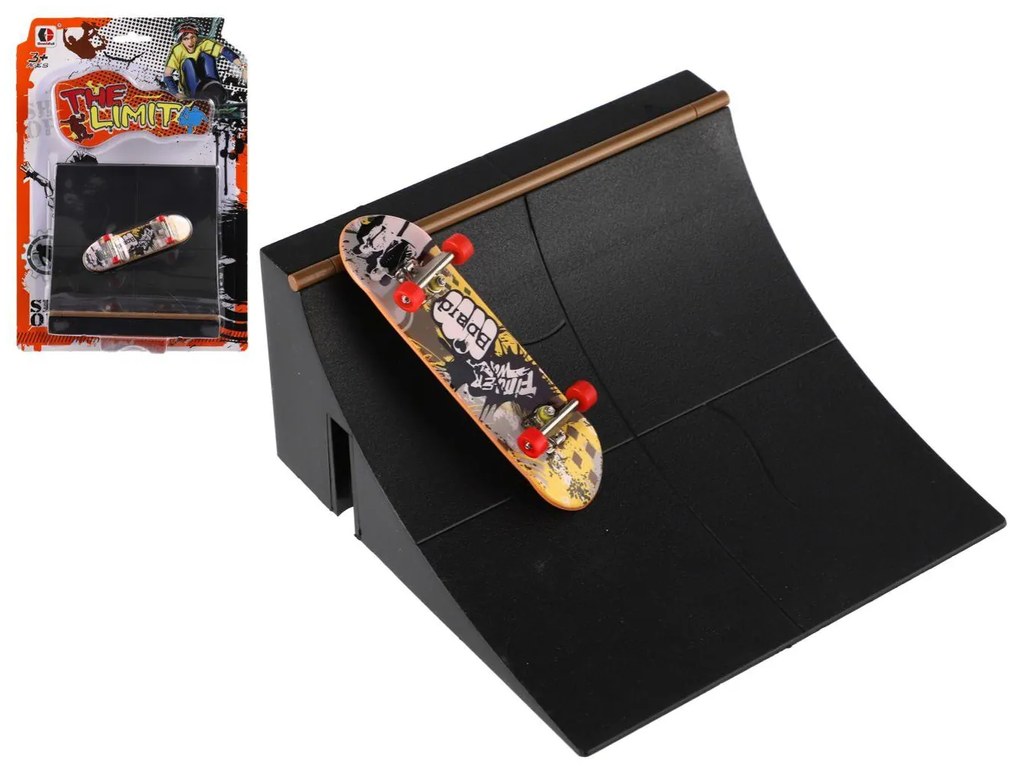 Skateboard prstový šroubovací s rampou plast mix druhů na kartě 20x29x7cm