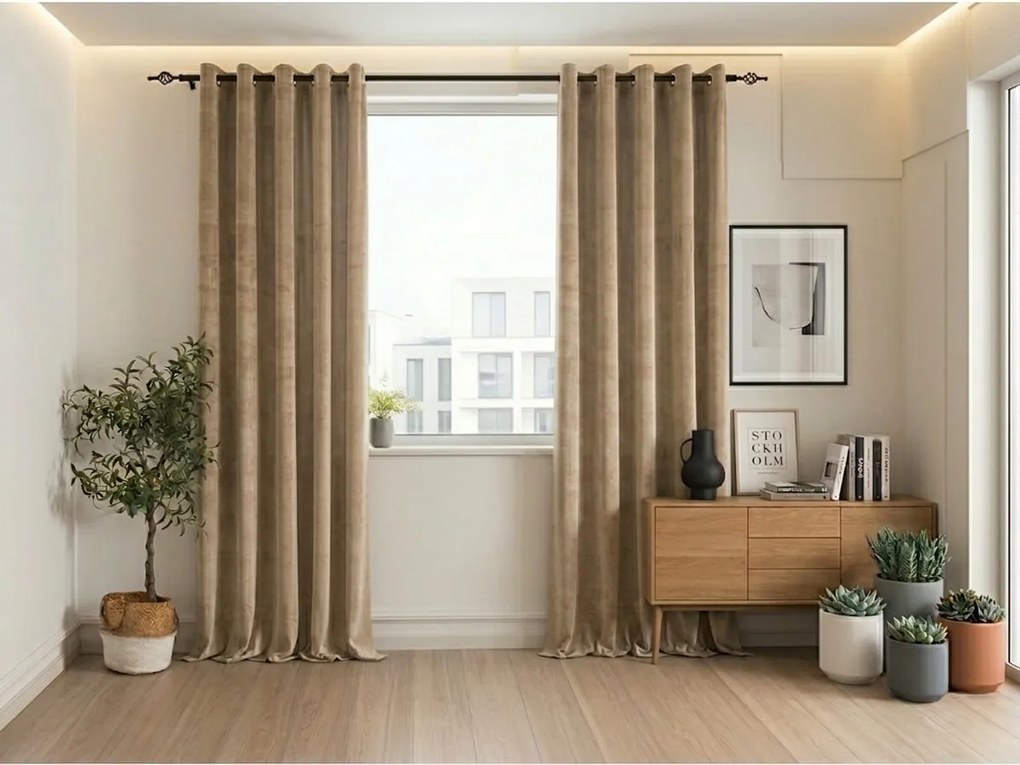 Zatemňovací závěs ELVIO VELVET 140x250 cm, béžový Zavěšení: Řasící páska