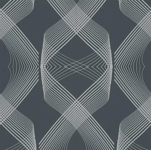 Vliesové tapety na zeď Natalia 3D geometrický vzor stříbrný na černém podkladu