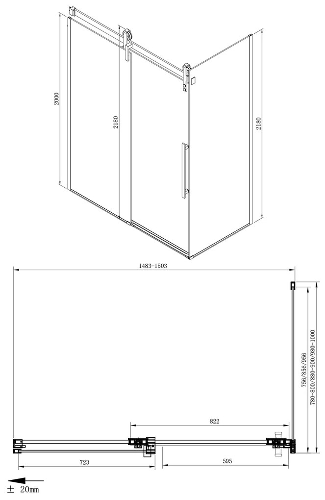 Gelco Volcano Black sprchové dveře dvoudílné posuvné 1500 mm, GV1415