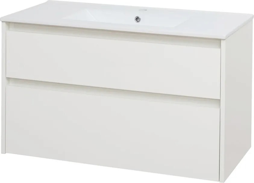 Mereo Mereo, Opto, koupelnová skříňka s keramickým umyvadlem 101 cm, bílá, dub, bílá/dub, černá, CN912