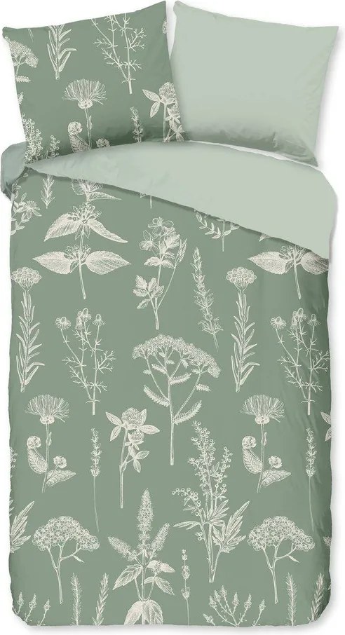 Šalvějově zelené flanelové povlečení na jednolůžko/prodloužené 140x220 cm Herbs – Good Morning
