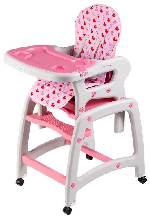 Dětská jídelní židle 3v1 se stolečkem EcoToys růžová