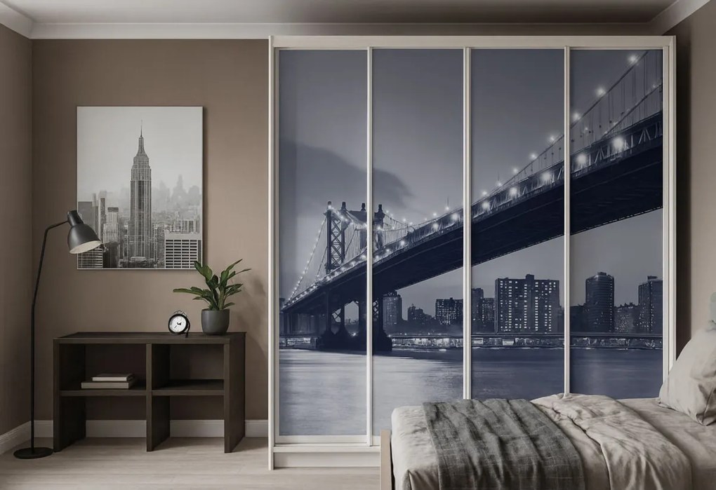 Skříň Rim-Veneziano 4D 2,4 m bílá s fasádami fototisk F786L/SL/SR/R
