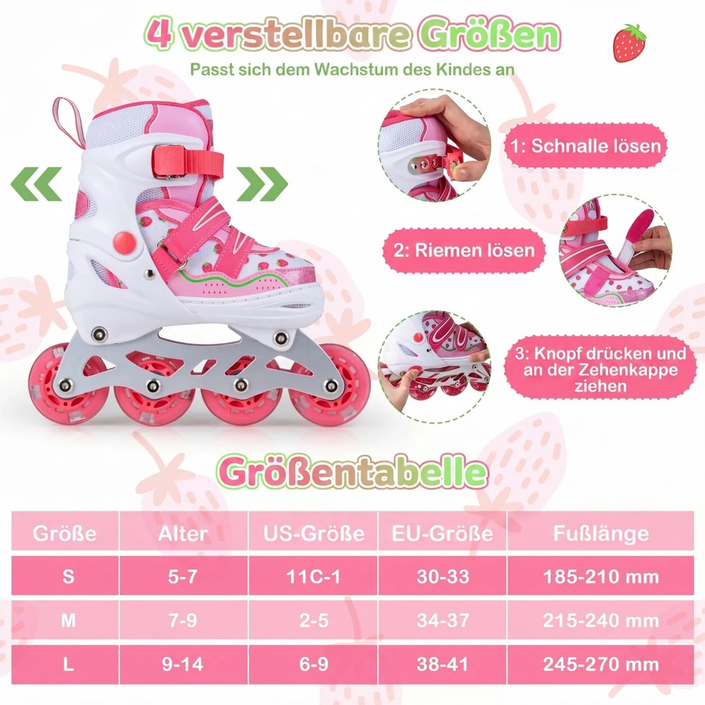 Costway Inline brusle Dětské 4 Nastavitelné velikosti Inline brusle se –