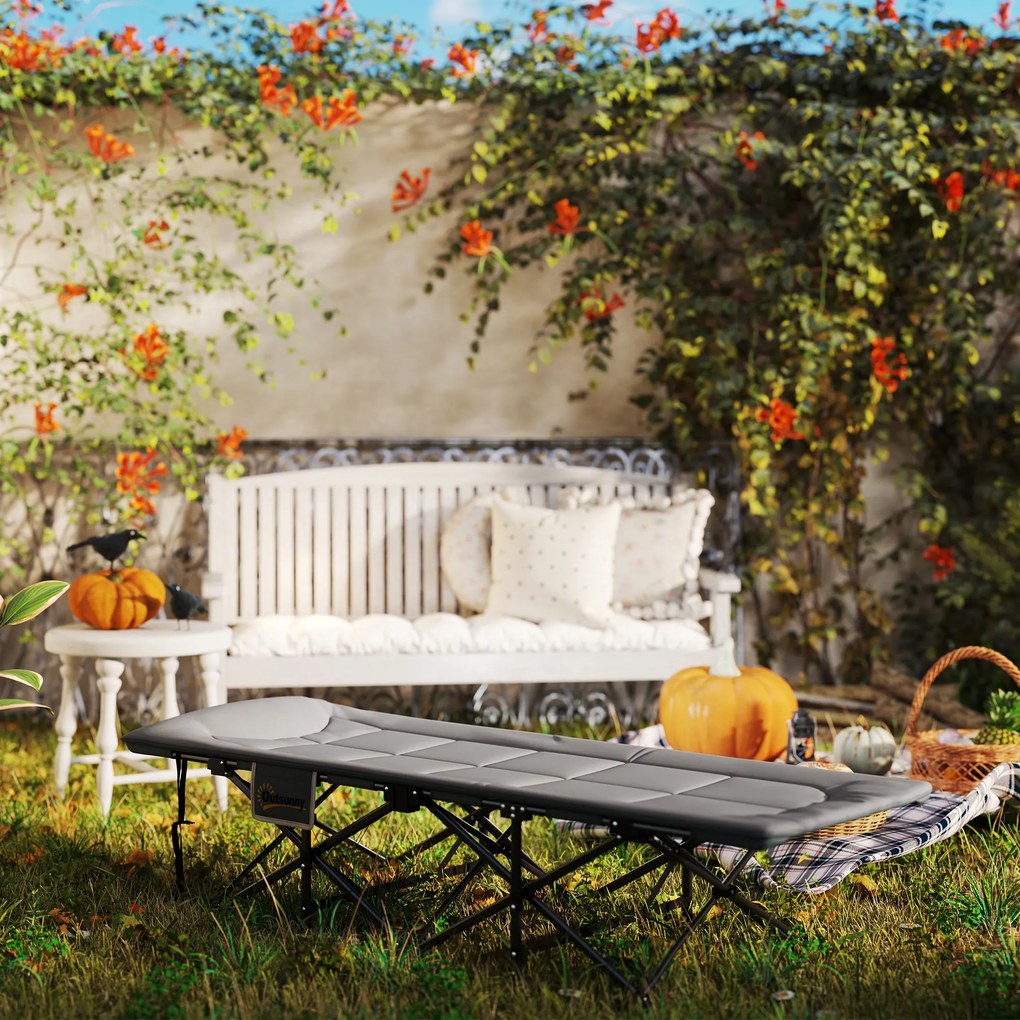 Skládací kempingová postel Outsunny s matrací a polštářem, boční kapsa 187 x 67 x 37 cm, postel pro hosty do 150 kg, skládací postel pro dospělé, ven…