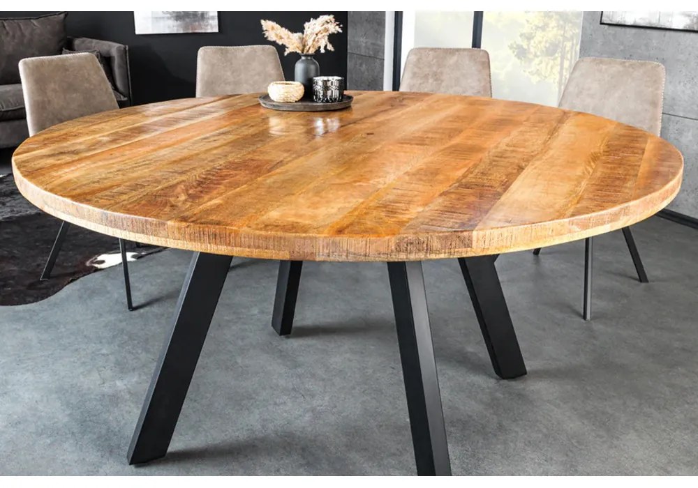 Massive home | Kulatý jídelní stůl IRON CRAFT 145 CM přírodní masiv mango