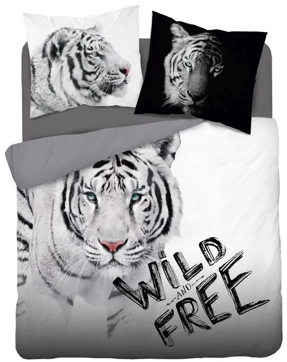 DETEXPOL Francouzské povlečení Bílý Tygr Wild Free  Bavlna, 220/200 cm