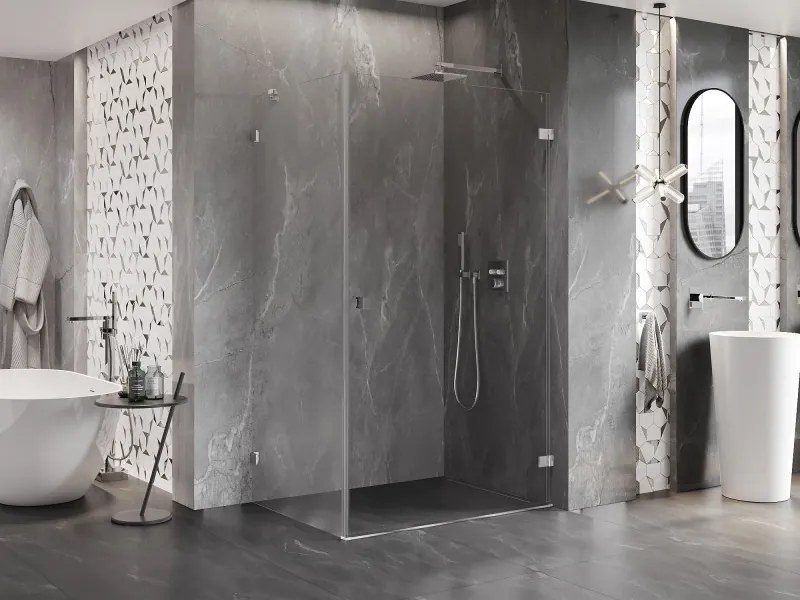Mexen Lunar-B, pravostranný výklopný sprchový kout 85 x 80 cm, 8mm čiré sklo, chromový profil, 832-085-080-01-00-P