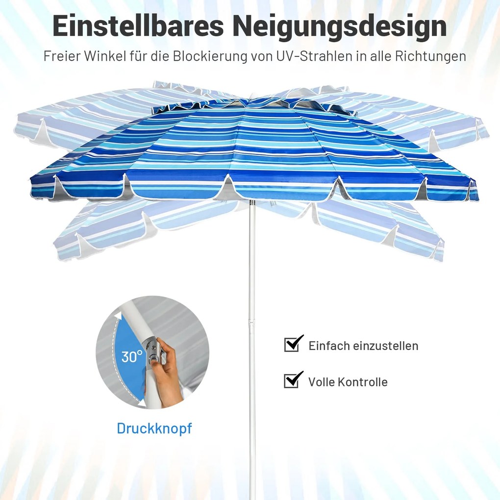 Costway 243 cm plážový slunečník hliníkový sklopný - tmavě, tmavě modrá