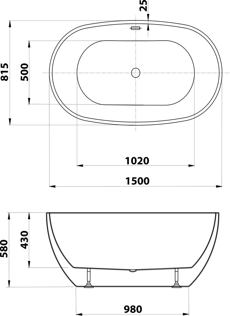 Aqualine DOURO volně stojící vana, 150x80 cm, bílá
