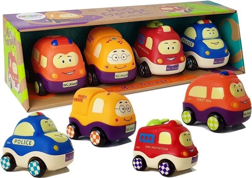 LEAN Toys Sada autíček, policie a sanitka, pro miminka s pohonem, 4 ks