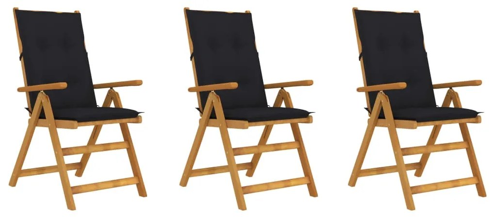 3064111 vidaXL Skládací zahradní židle s poduškami 3 ks masivní akáciové dřevo
