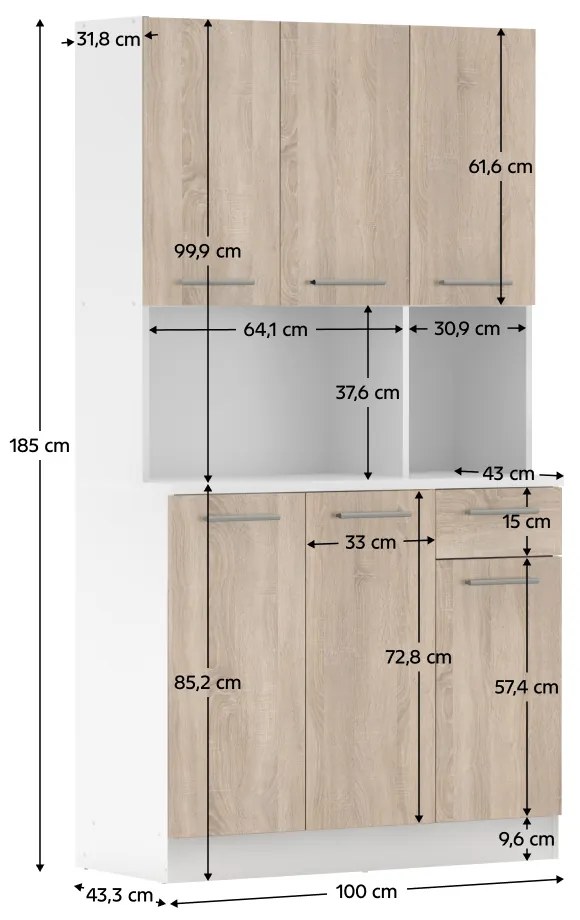 Kondela Šestidveřový kredenc, bílá/dub sonoma, PELION NEW