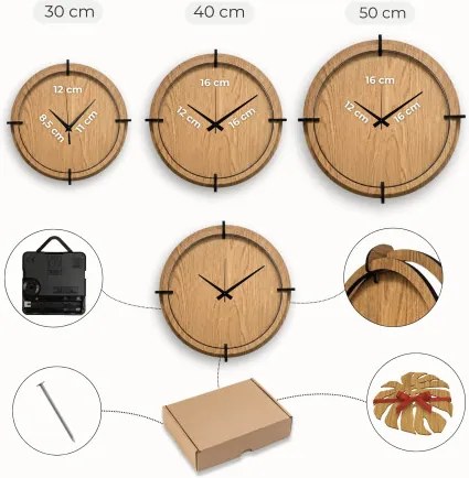 3D Nástěnné hodiny Zlatý dub, tiché, moderní | SENTOP HDF0601-OAK