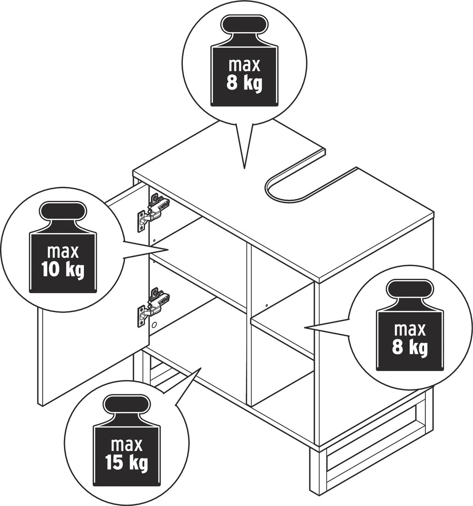 Tchibo - Skříňka pod umyvadlo s dvířky a bočním prostorem - barva: bílá