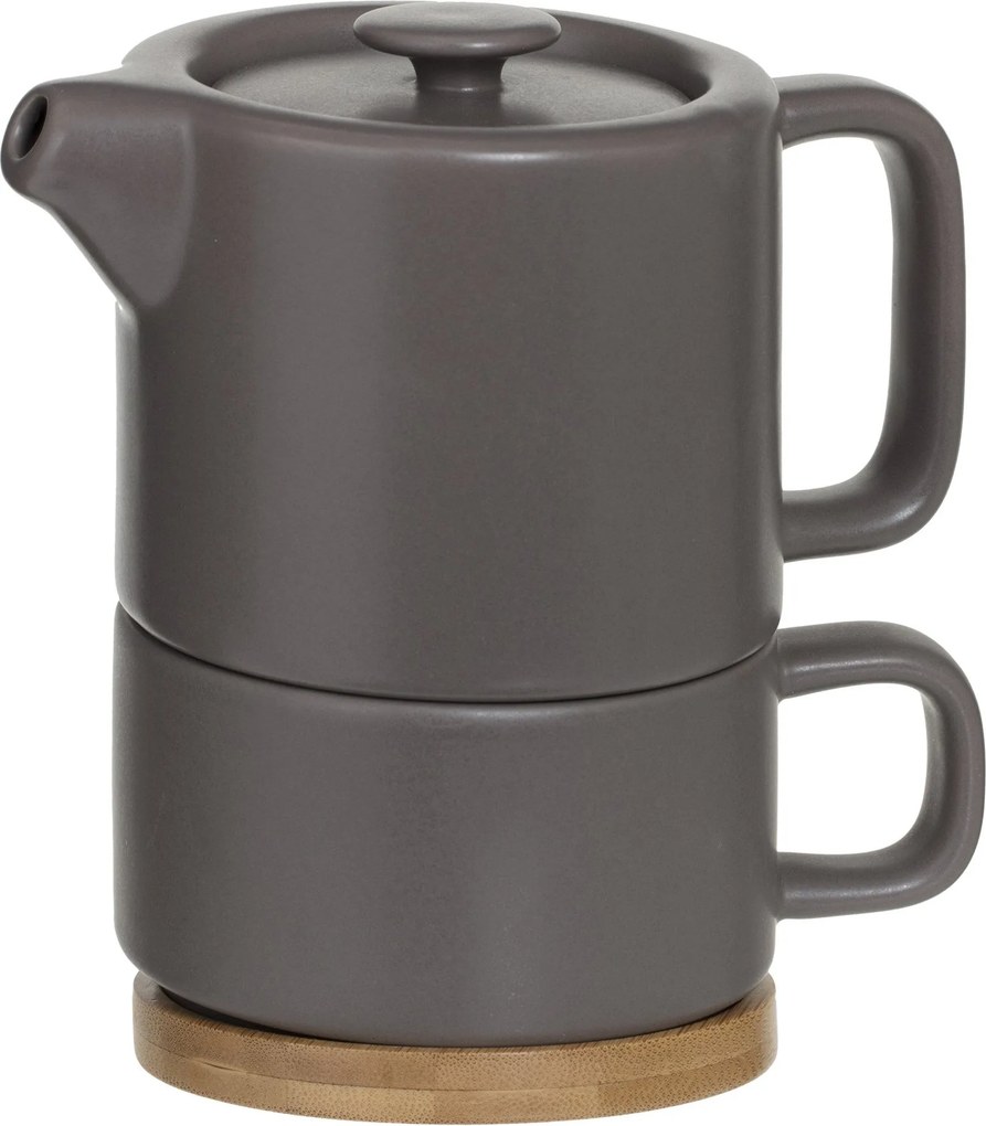 Konvice čajová s šálkem NATURAL, 400 ml, barva šedá