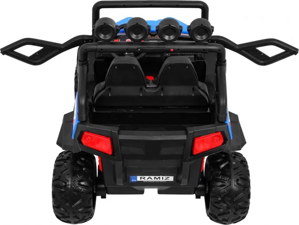 Ramiz Terénní bugina pro děti modrá + pohon 4x4 + dálkové ovládání + nosič zavazadel + rádio MP3 + LED