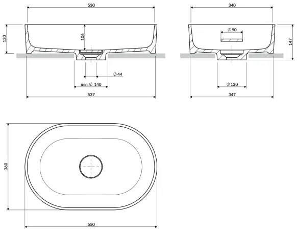 OMNIRES OVOUNBP - Umyvadlo na desku OVO 55x36 cm dolomit/lesklá bílá