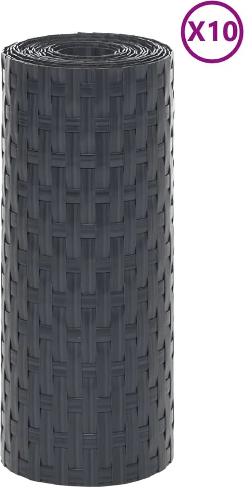 Balkonové zástěny 10 ks antracitové 255 x 19 cm polyratan 156311