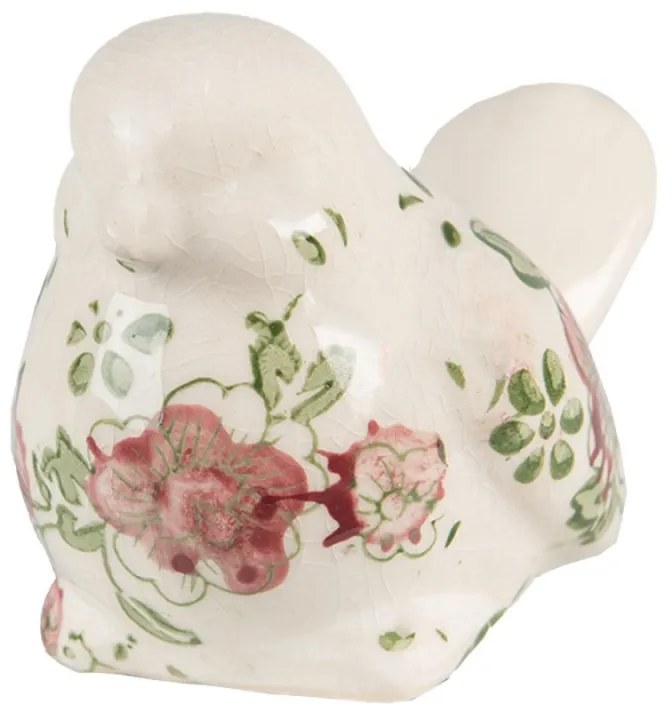 Keramický dekorační ptáček s růžovými květy Lillia M – 10x6x7 cm