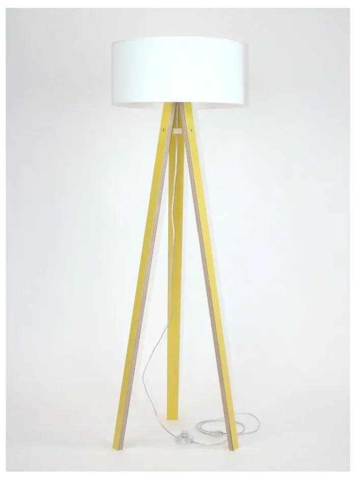 BonamiŽlutá stojací lampa s bílým stínítkem a transparentním kabelem Ragaba Wanda