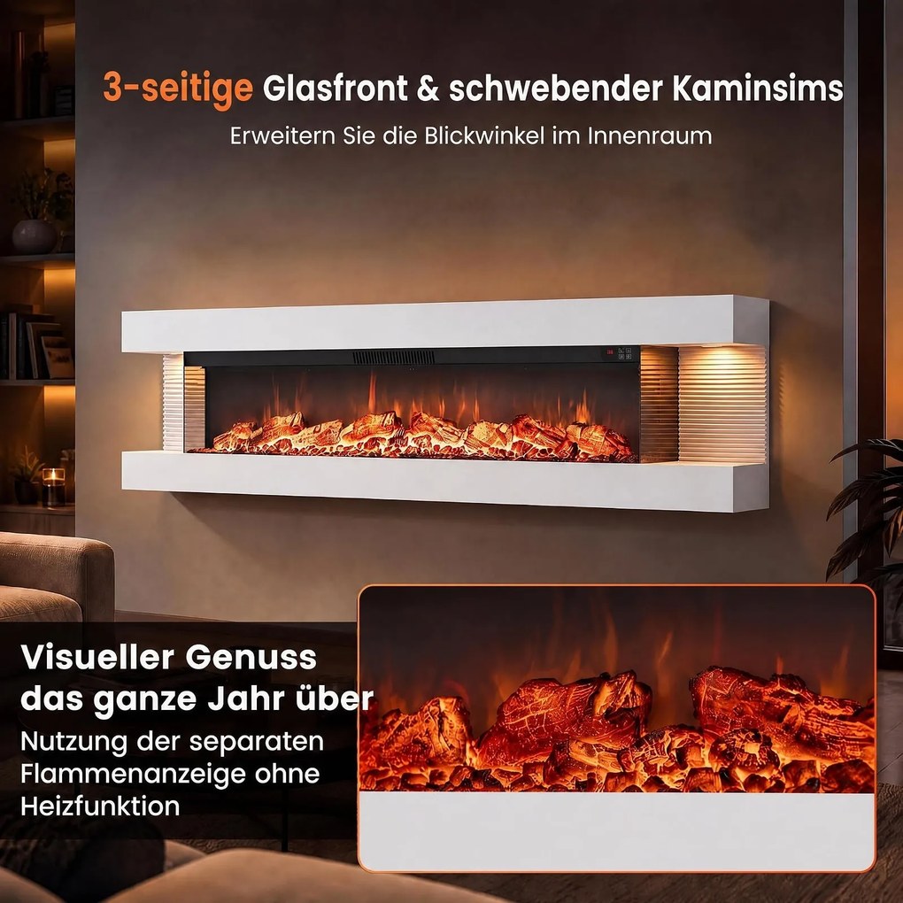 Costway Třístranný elektrický krb 152 cm s LED, 750/1500 W, bílý