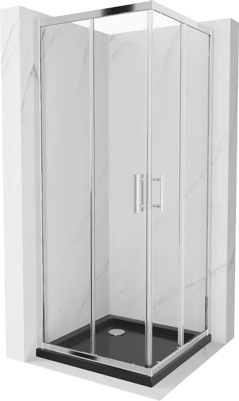 Mexen Rio, čtvercový sprchový kout 90 x 90 cm, 6mm čiré sklo, chromový profil + černá sprchová vanička, 860-090-090-01-00-4070