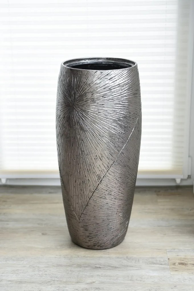 Luxusní květináč ROYAL, sklolaminát, výška 73 cm, stříbrno-černý