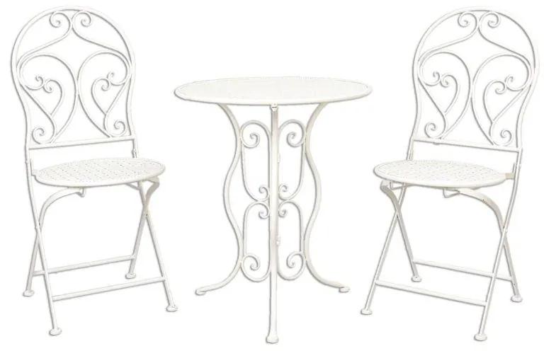 Bílý kovový stolek a dvě židle 60 x 70 / (2) 40 x 40 x 92 cm | BIANO