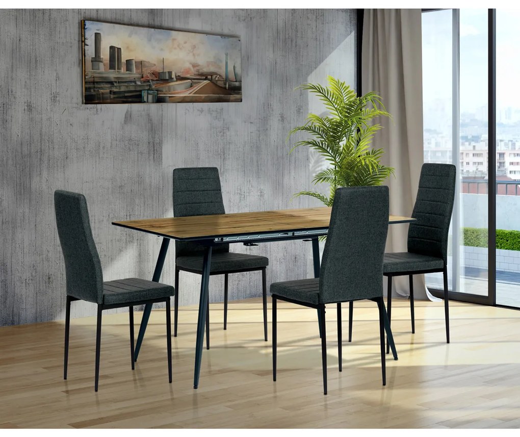AUTRONIC Jídelní stůl, 140+40x80x76 cm, MDF deska, 3D dekor divoký dub, kov, černý lak