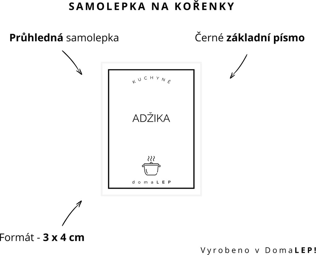 ADŽIKA - Samolepka na kořenky 3 x 4 cm - DomaLEP varianta: BÍLÁ - tučné písmo