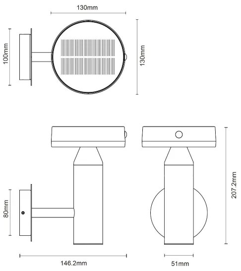 Zuma Line WT33611 - LED Solární nástěnná lampa CARLI LED/4,5W/2000mAh IP44 černá