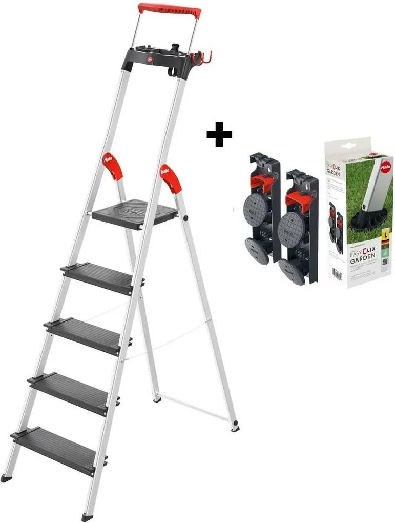 Hliníkové schůdky Hailo L100 Topline, 4+1 příčka, nosnost 150 kg, 8050-507