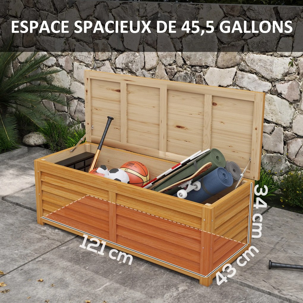 Outsunny Zahradní Úložný Box 176L z Dřeva s Úchyty, rozměry 130L x 50W x 45H cm