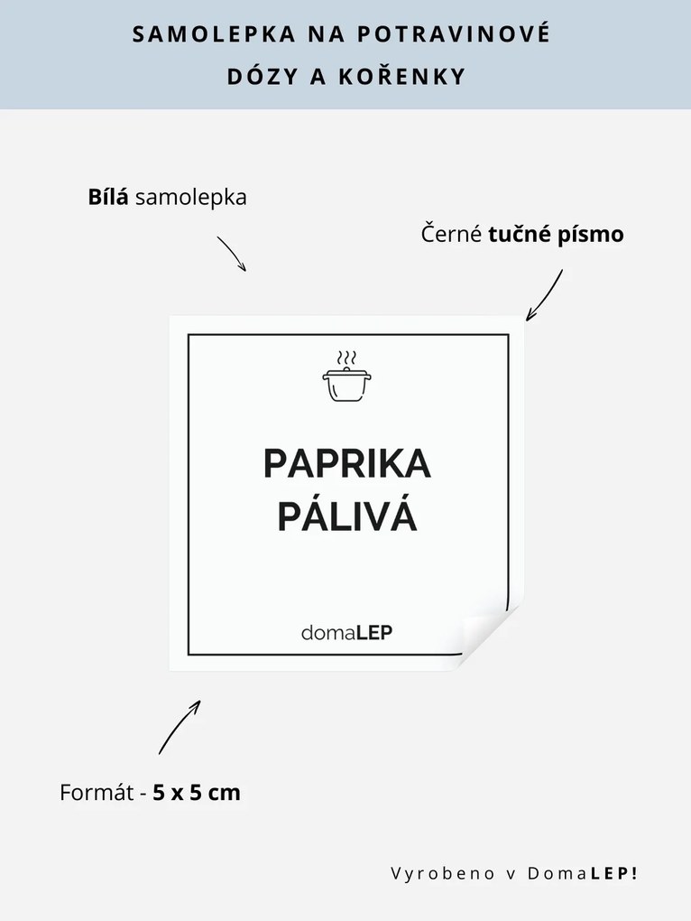 Samolepka na kořenky PAPRIKA PÁLIVÁ bílá 5 × 5 cm tučné písmo
