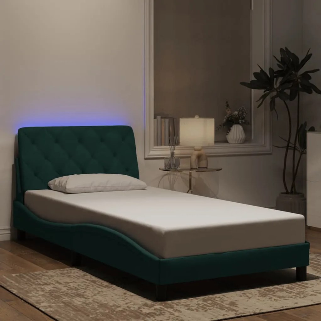 Rám postele s LED bez matrace tmavě zelený 100 x 200 cm samet 3213840