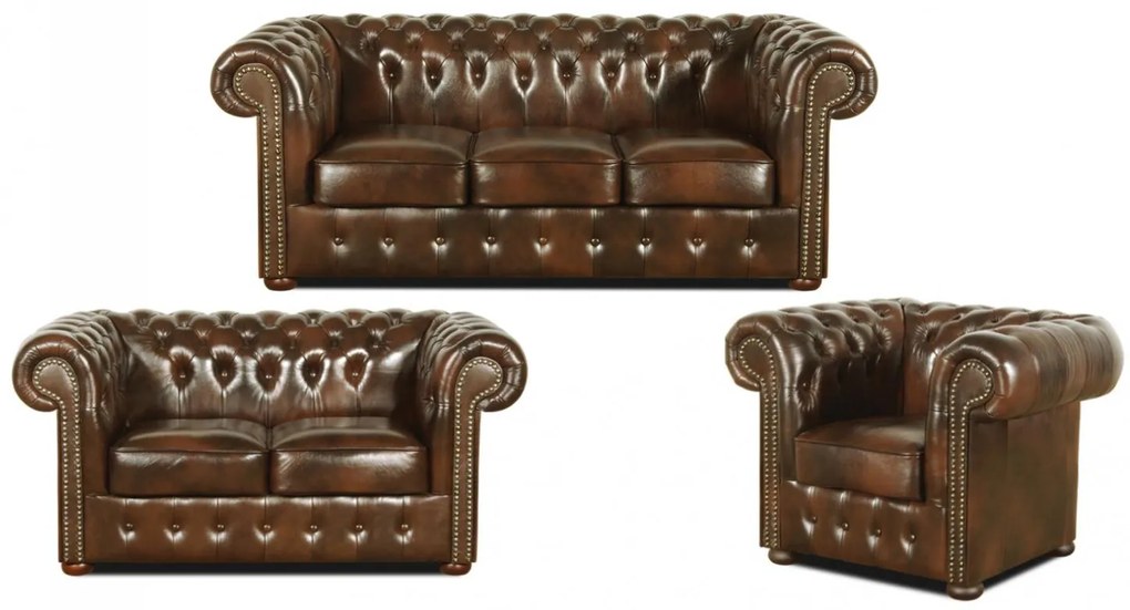FN Sedací souprava Chesterfield Classic 3+2+1 kůže hnědá
