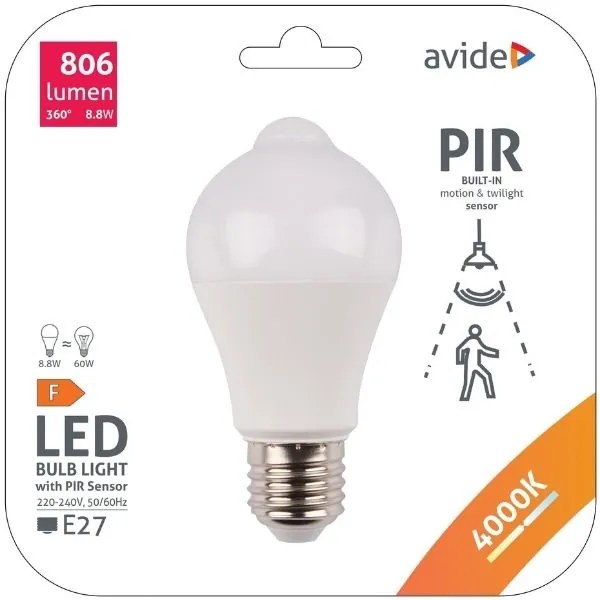 Prémiová LED žárovka E27 s čidlem pohybu 8,8W 806lm, denní, ekv. 60W, 3 roky