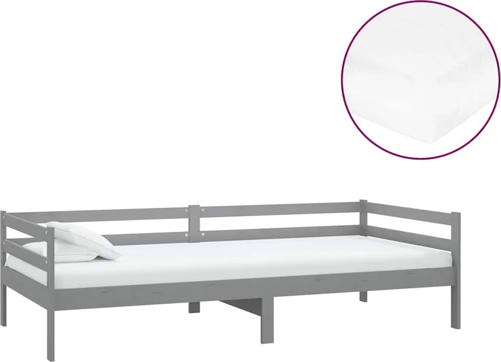 Denní postel s matrací 90 x 200 cm šedá masivní borové dřevo 3083561