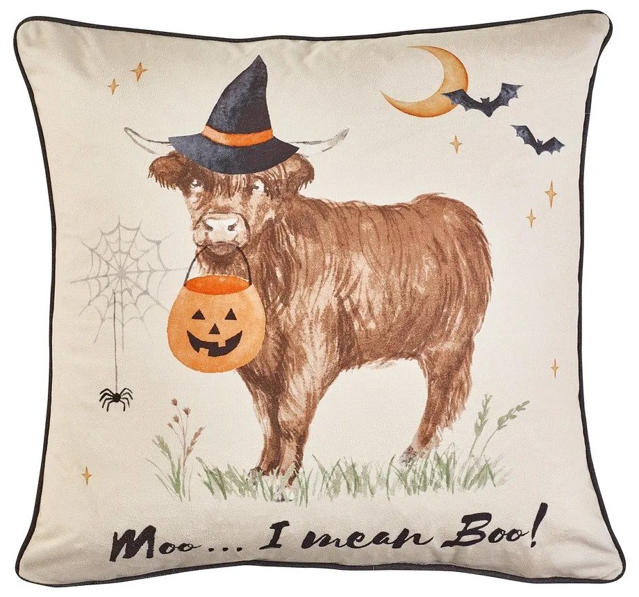 Dekorační polštář s haloweenským motivem 45x45 cm Halloween Highland Cow – Catherine Lansfield