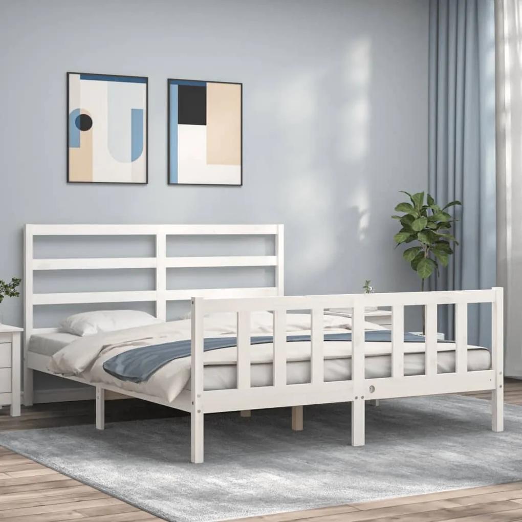 Rám postele s čelem bílý 160 x 200 cm masivní dřevo,  3191917